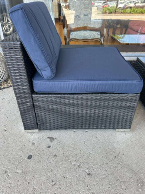 NEW Pair of Woven Outdoor Chairs with Navy Cushions & Glass Top Woven ...