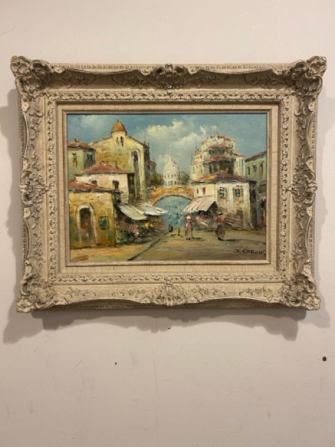 Original Oil of Flower Market/Street Scene by Xavier Rabous, signed ...